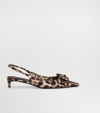 Dolce & Gabbana Slingback Aus Satin Leoprint - Frau Pumps Und Slingbacks Animalprint 38.5