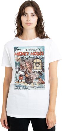 Disney Damen Mickey Mouse Vintage Poster Christmas Good Deed Ladies, White T-Shirt, wei&szlig;, L