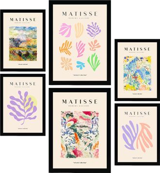 Nacnic Set mit 6 Henri Matisse Postern. Vegetation. Drucke des Fauvismus und der abstrakten Kunst für Innenarchitektur und Dekoration. A3 & A4 schwarze Rahme