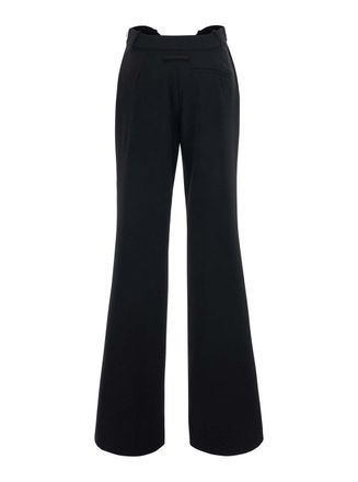 Jean Paul Gaultier Womens Wavy Waist Trousers Black Tech Fabric Polyamide