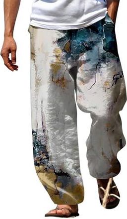 Generic Pantalon de plage dété pour homme - Imprimé fantaisie 3D - Pantalon chino aux couleurs contrastées - Pantalon baggy hawaïen - Léger et respirant - Jam