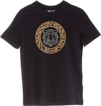 Just Cavalli Femme, Tops, Noir, Taille: 44 FR T-Shirt Leopardo Cristalli