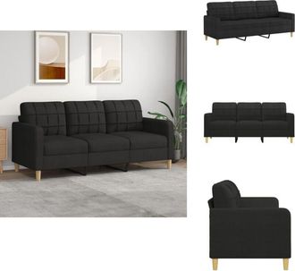 vidaXL 3-Sitzer-Sofa Schwarz 180 cm Stoff - 3-Sitzer Sofa - Schwarzes Sofa - Wohnzimmersofa - Modernes Sofa - Gemütliches Sofa