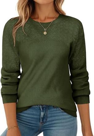Zeagoo Pull en Maille &agrave; Manches Longues pour Femme Pull dhiver &Eacute;l&eacute;gant &agrave; Col Rond Pull Long en Maille Haut Tricot&eacute; Vert arm&eacute;e L