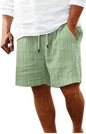 Generic Short court en coton pour homme avec poches, pantalon de plage ray&eacute; pour homme, vert, XXL