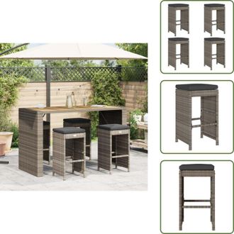 vidaXL Vidaxl - Garten-Barhocker mit Kissen 4 Stk. Grau Poly Rattan - Garten Barhocker - Barhocker - Barhocker Terrasse - Outdoor Barhocker