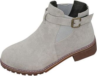Generic Bottines pour femme &agrave; talon bas et &eacute;pais - Style d&eacute;contract&eacute; - &Eacute;l&eacute;gantes - Couleur unie - Boucle antid&eacute;rapante - Confortables - Pour lautomne et lhive