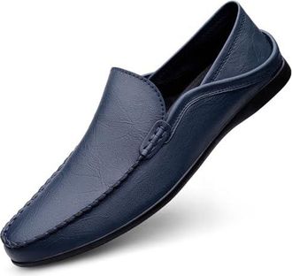 Generic Mocassins décontractés en cuir doux et confortable pour homme - Mocassins à enfiler pour un usage quotidien, bleu, 42 2/3 EU