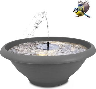 Matches 21 XL Solarbrunnen Set für draußen 55 cm Schale grau - Dekoschale und Schwimmende Solar Springbrunnen Fontäne als Outdoor Wasserspiel - Außen Gartenbrunn