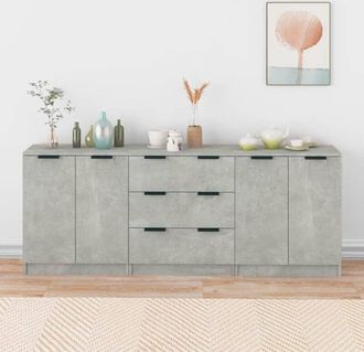 vidaXL Buffets 3 pcs gris b&eacute;ton bois ding&eacute;nierie Vidaxl