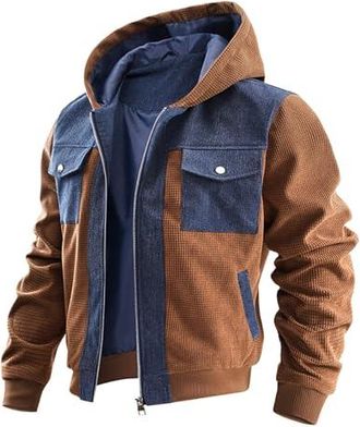 Generico Veste bomber &eacute;l&eacute;gante avec col &agrave; revers et poches - Veste dhiver chaude et coupe-vent pour homme - Grandes tailles - Manteau d&eacute;contract&eacute; court, marron