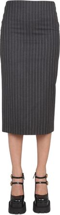 Versace Pinstripe Virgin Wool Pencil Skirt - Gray