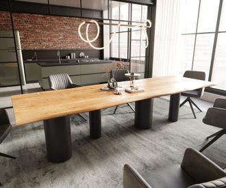 DELIFE Esstisch Edge 300x100x4 Eiche Natur Pilier Metall Schwarz Live-Edge, Esstische, Baumkantenm&ouml;bel, Massivholzm&ouml;bel, Massivholz