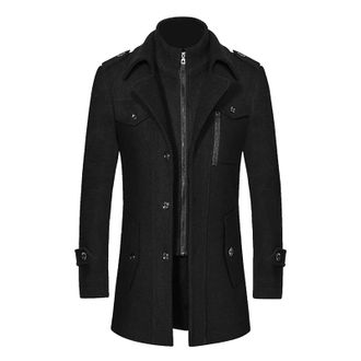 Generic M&auml;nner Warmer Wollmantel, abnehmbare Doppelkragen Erbsen-M&auml;ntel Casual Winter Business Slim Fit Jacke Plus Baumwollfutter Dicker Abzug im Freien Windd