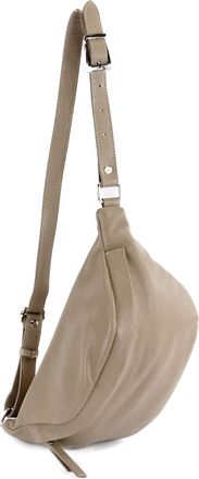 modamoda.de T77 - ital. Hüfttasche Bauchtasche Brusttasche Medium aus weichem Leder, Farbe:Graubeige