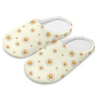 Coloranimal Pantoufles dint&eacute;rieur r&eacute;utilisables en coton pour femme - Pour chambre dinvit&eacute;s - Chaussures dint&eacute;rieur tendance &agrave; bout ferm&eacute;, marguerite, 38.5/39.5 E