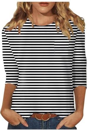 Generic T-shirt femme manches 3/4 &eacute;t&eacute; d&eacute;contract&eacute; polyvalent normal simple imprim&eacute; col rond chemise d&eacute;contract&eacute;e, gris fonc&eacute;, XXL