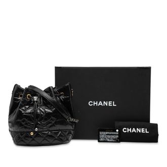 Chanel Black Shiny Aged Calfskin CC Chain Drawstring Bucket Bag
