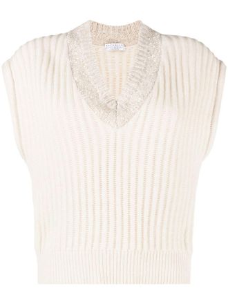 Brunello Cucinelli Strickoberteil mit Pailletten - Nude