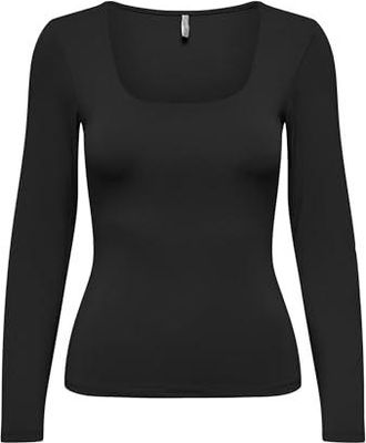 Only Onlea L/S Deep Neck Top JRS T-Shirt Manches Longues, Noir, S Femme