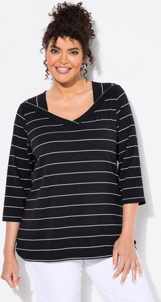 Ulla Popken T-Shirt Shirt Ringel Classic V-Ausschnitt 3/4-Arm