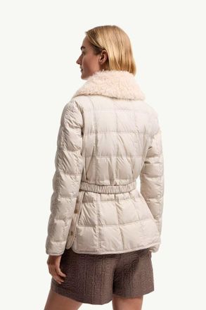 Moncler Shearling-Collar Quilted Down Jacket - Ecru