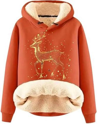 Generic Vestes de No&euml;l G dhiver 2026 pour femmes, cardigan &agrave; capuche en laine dagneau chaud et &eacute;pais, couleur unie, Orange, XXL