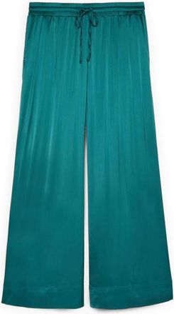 Fiorella Rubino Femme, Pantalons, Vert, Taille: 36 FR Pantalon Large en Satin de Viscose