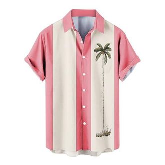 Generic Chemise boutonn&eacute;e pour homme, chemise &agrave; manches courtes, chemise hawa&iuml;enne aux couleurs contrast&eacute;es, chemises de plage imprim&eacute;es palmiers, chemises de