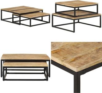 vidaXL Satztische 2-Stk. Mango Massivholz - Industrieller Stil - Couchtisch - Beistelltisch - Mangoholz - Set - Home & Living