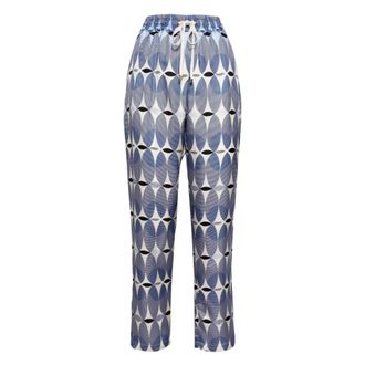 Lorena Antoniazzi Femme, Pantalons, Bleu, Taille: 42 FR Pantalon en soie &agrave; imprim&eacute; graphique