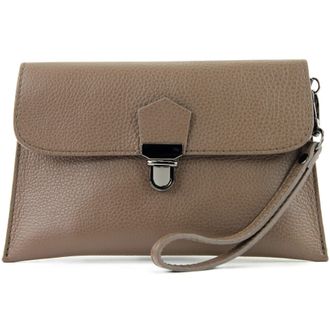 modamoda.de T190 Damen Leder Clutch Handgelenktasche Schultertasche mit Kette handmade in Italy, Farbe:Dunkeltaupe
