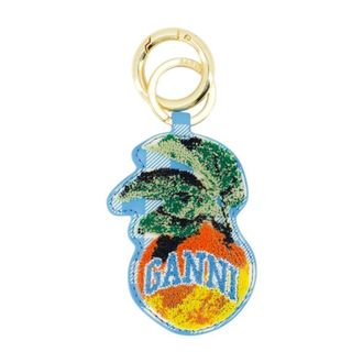 Ganni Womens Apple Keyring Leather Blue Calfskin Accessories Keychains