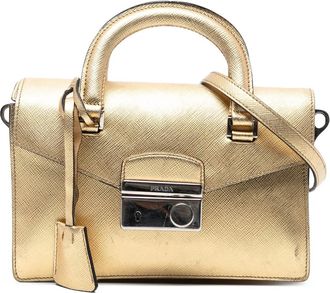 Prada Hobo Bags - Mini Metallic Saffiano Sound Lock Satchel - Gr. unisize - in Gold - für Damen