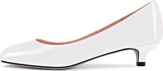 Castamere Femmes Kitten Aiguille Bas Talon Heel Rond Ferm&eacute; Bout Escarpins Slip-on Classique Cute Dress Chaussures Blanc 40 EU