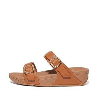 FitFlop Damen Adjustable Leather Buckle LULU Verstellbare Leder-Slides, Hellbraun, 41 EU