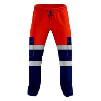 MyMixTrendz Pantalon de jogging haute visibilit&eacute; pour homme bicolore avec bande r&eacute;fl&eacute;chissante et revers, Orange Marine 1, 34-37