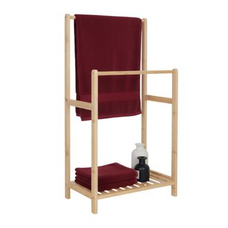 Relaxdays Handtuchst&auml;nder Bambus, 2 Stangen, mit Ablage, HBT: 77,5 x 42 x 24 cm, freistehend, Duschtuchhalter Bad, Natur