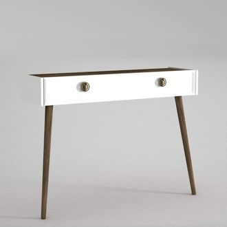 Moebel17 Alphamoebel 4654 Nadya Konsolentisch Ablagetisch Beistelltisch, Weiß Walnuss, Holz, mit Massivholz Füße, große Schublade, viel Stauraum, spezielle Gri
