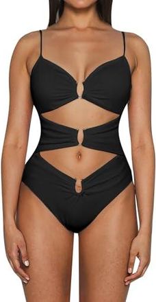 Generic Maillots De Bain Une Pieces Femme Sexy 2025, Couleur Unie, col Licou, Boucle en U, Bikini (Black, S)