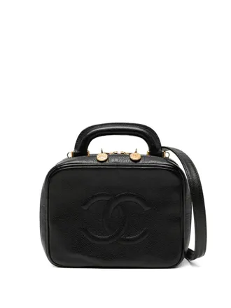 Chanel Black Caviar Lunch Box Vanity Timeless Logo Bag - Noir