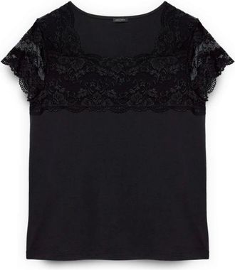 Fiorella Rubino Femme, Tops, Noir, Taille: 44 FR T-shirt en jersey avec empi&egrave;cement en dentelle