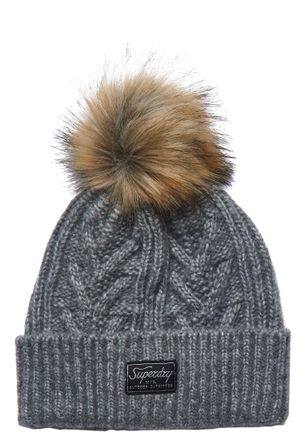 Superdry Damen Luxuri&ouml;se Beaniem&uuml;tze mit Zopfmuster Hellgrau Meliert 1SIZE