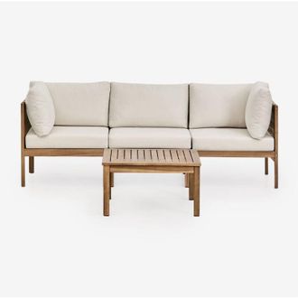 Sklum Branson 3-teiliges modulares Sofa-Set mit Armlehnen und Couchtisch aus Akazienholz Akazie Braun - Sklum