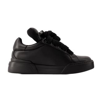 Dolce & Gabbana Homme, Chaussures, Noir, Taille: 44 EU Baskets Portofino en cuir noir