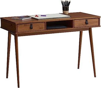 IDIMEX Bureau Kim en pin Massif avec 2 tiroirs et 1 Niche lasur&eacute; Brun fonc&eacute;