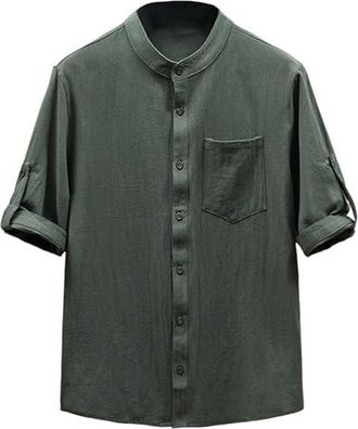 Generic Chemise d&eacute;t&eacute; &agrave; manches courtes respirante et d&eacute;contract&eacute;e pour homme, couleur unie, col montant, classique, l&eacute;g&egrave;re, boutonn&eacute;e, pour lext&eacute;rieur, la pla