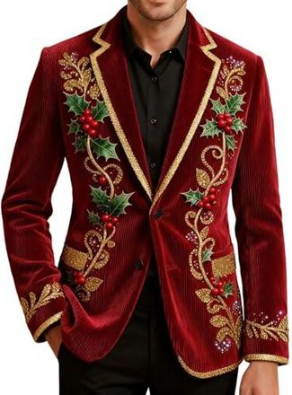 Generic Costume de Noel Homme Veste Blazer Chic et Elegant De No&euml;l Veste de Costume Blazers en Velours C&ocirc;tel&eacute; daffaires Costumes et Vestes Hommes Idee Cadeau 