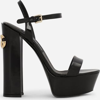 Dolce & Gabbana Plateau-sandalette Aus Glänzendem Kalbsleder - Frau Sandalen Und Wedges Schwarz Leder 35.5