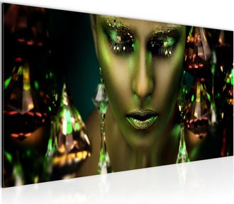 Runa Art Wandbild Frau Gesicht Lippen 1 Teilig 100 x 40 cm Modern Bild auf Vlies Leinwand Kosmetik Fashion Wohnzimmer Schlafzimmer Gr&uuml;n Gold 042112b